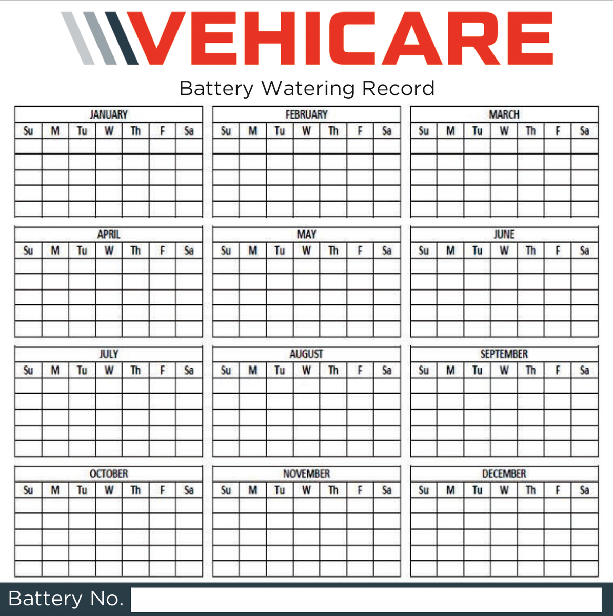 VEH412 | Vehicare Battery Record Label – Clarke Store